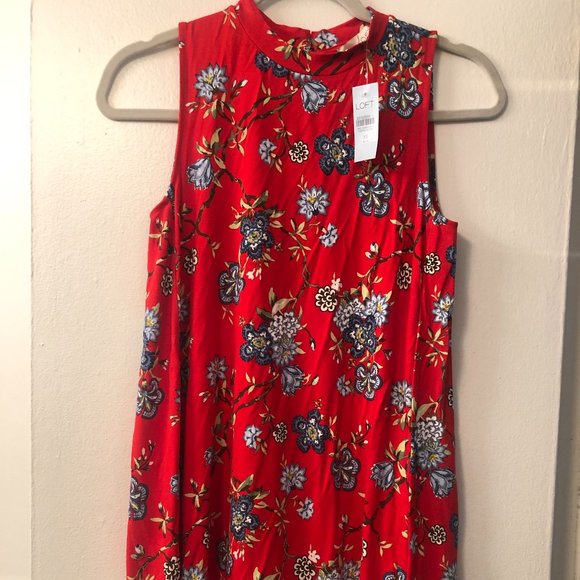 LOFT | Dresses | Nwt Loft Red Floral Aline Dress | Poshmark